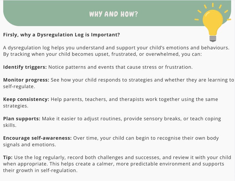 Dysregulation Log for Kids | Printable Behaviour & Emotion Tracking ...