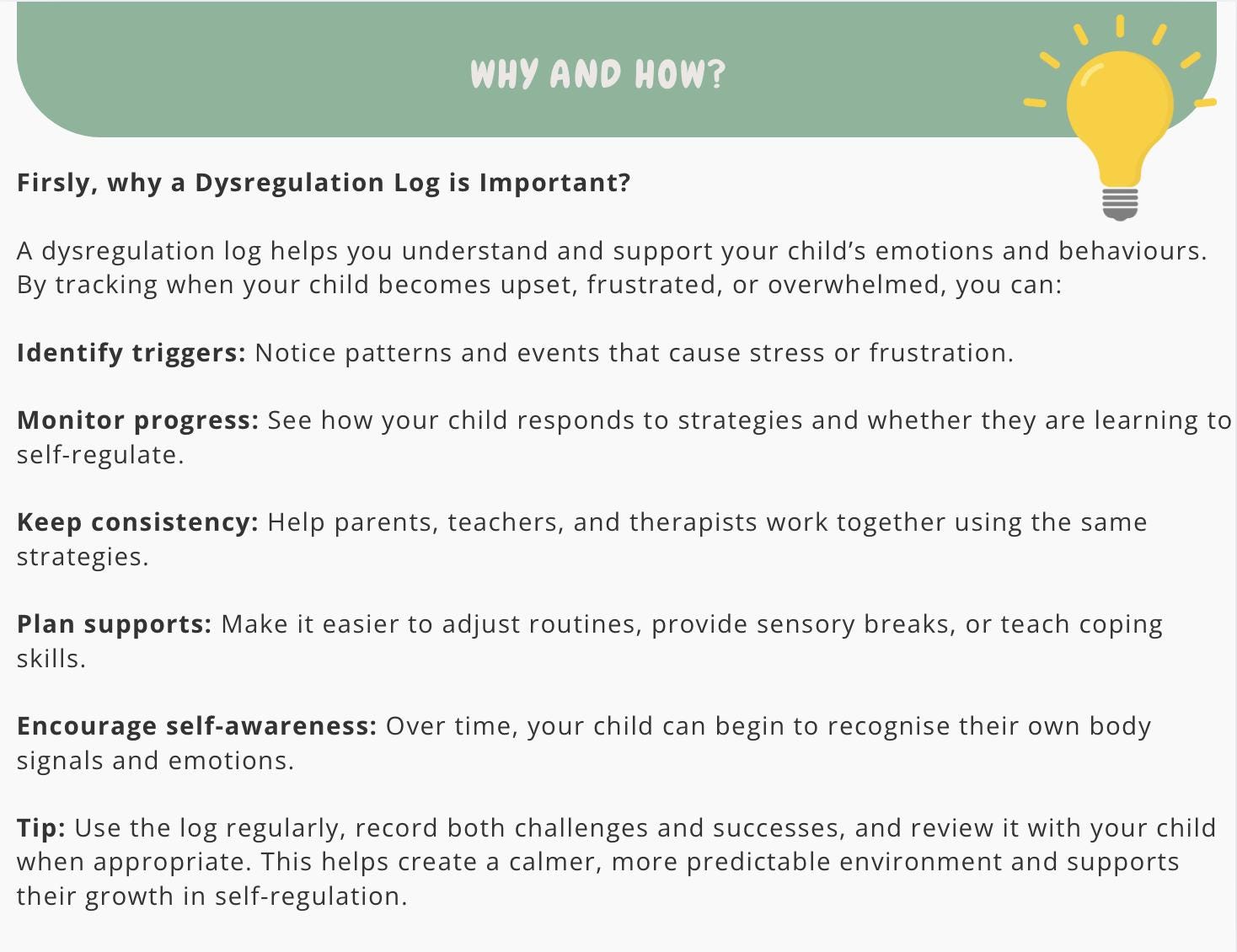Dysregulation Log for Kids | Printable Behaviour & Emotion Tracking ...