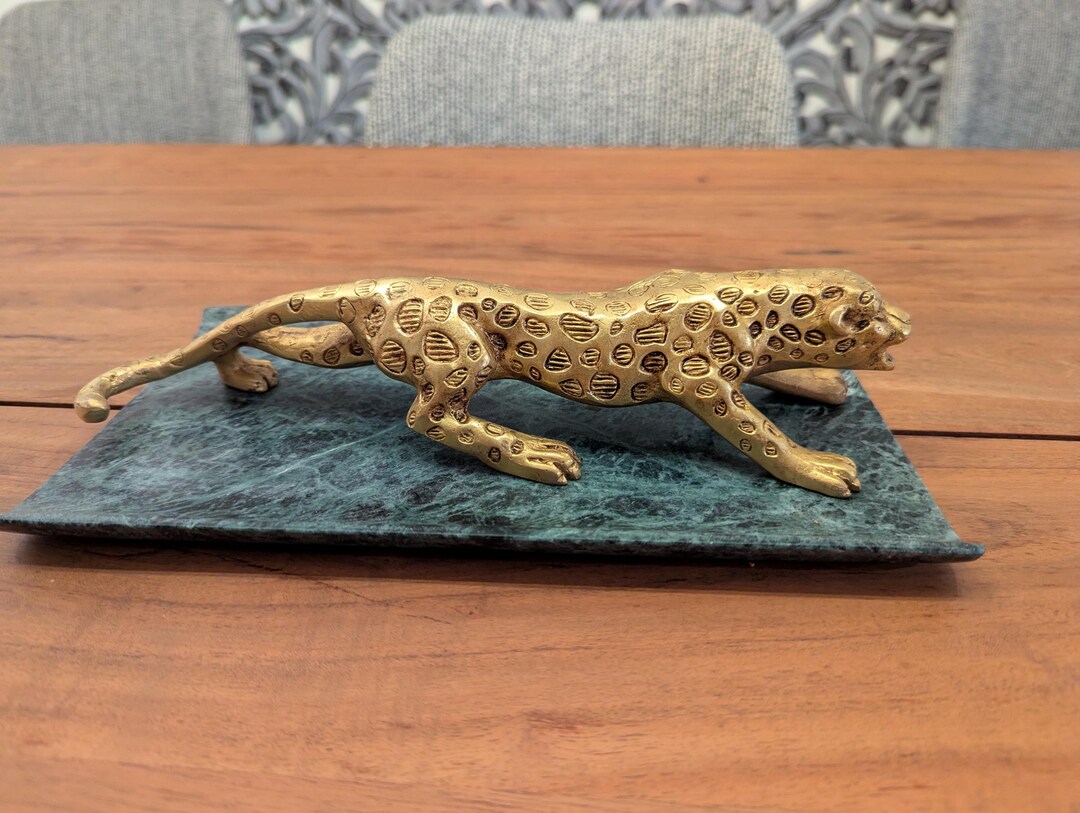 Handcrafted Brass Leopard Statue – Vintage Jungle Decor, Fierce ...