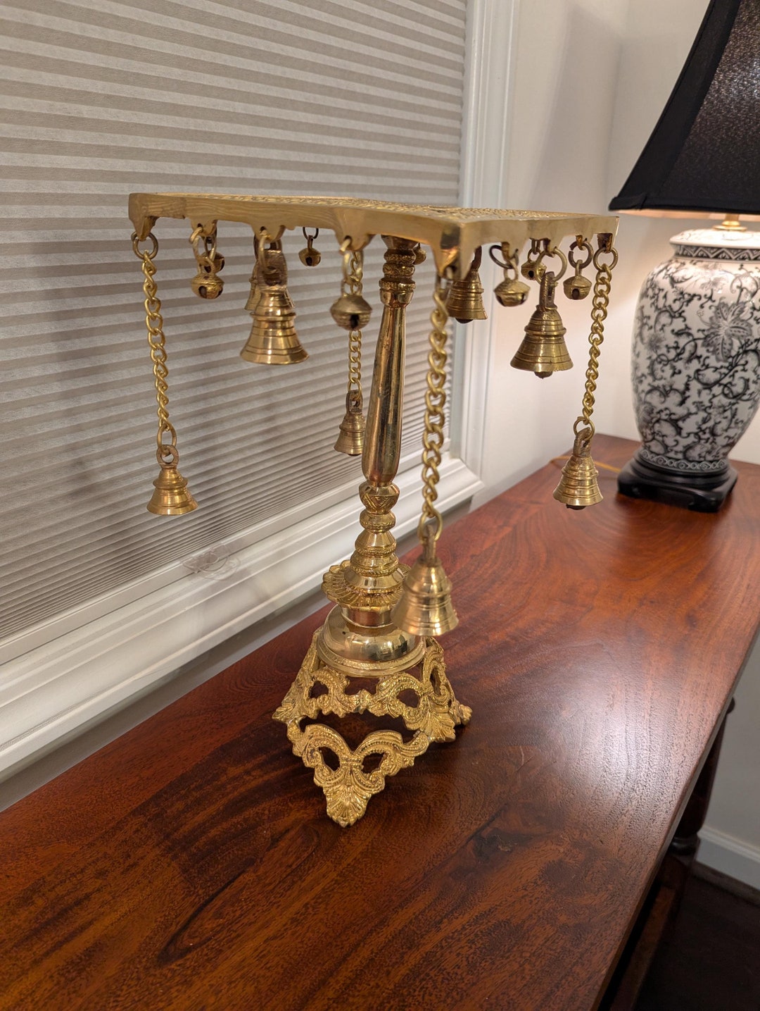 Handcrafted Brass Temple Hanging Bell Stand – Traditional Indian Pooja ...