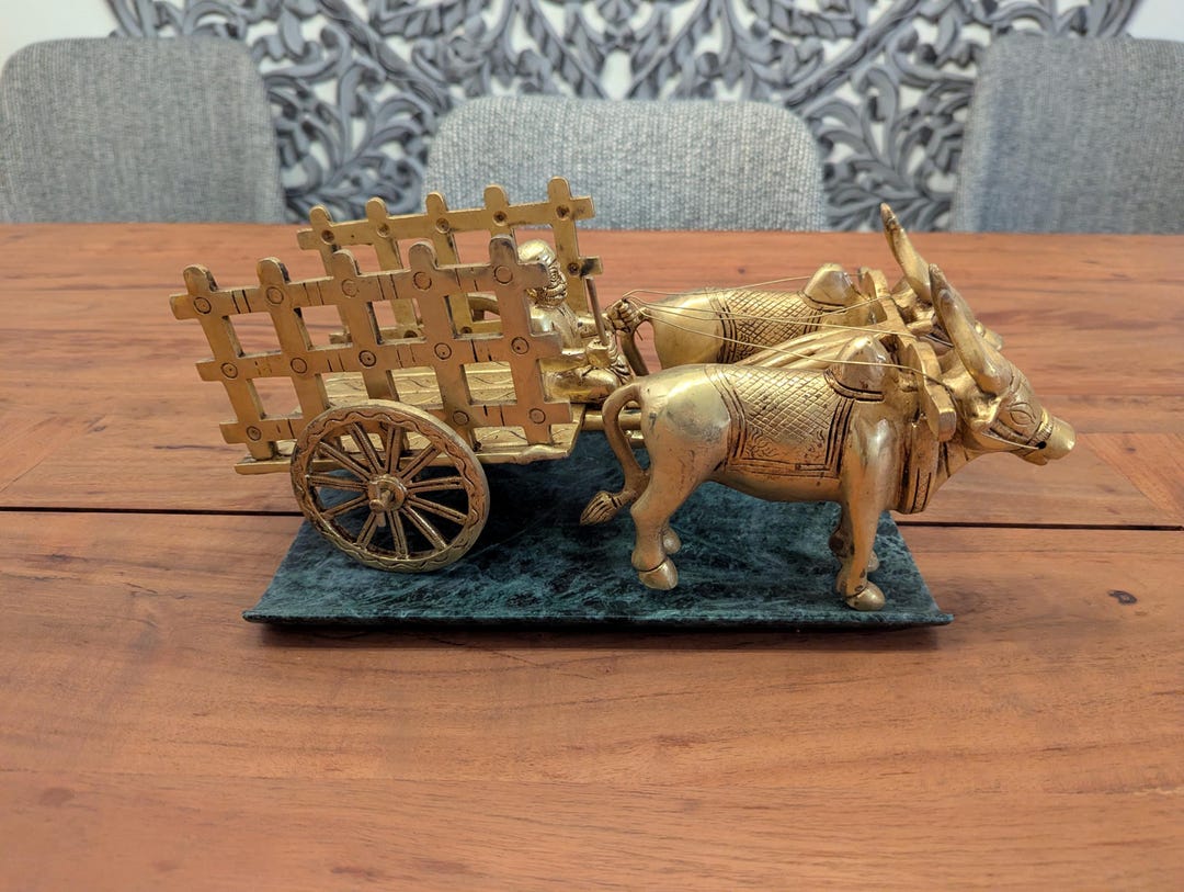 5" Handcrafted Brass Bullock Cart – Indian Traditional Miniature Décor ...