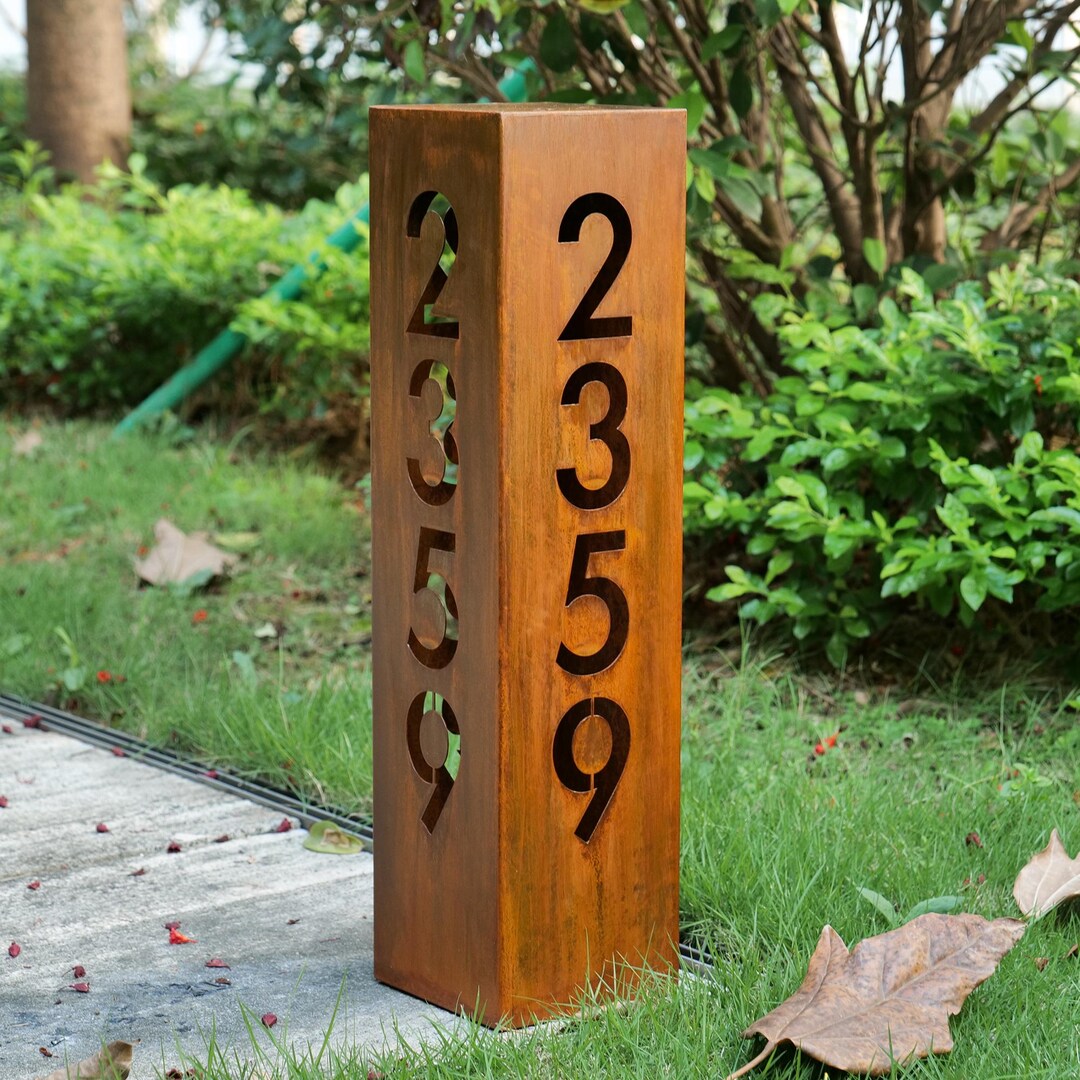 Custom Address Rusted Sign, Sign on Stakes, Address Sign Yard Address ...