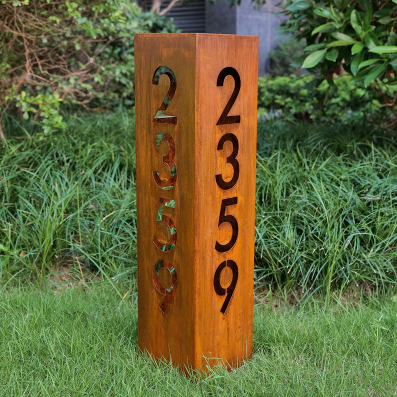 Custom Address Rusted Sign, Sign on Stakes, Address Sign Yard Address ...