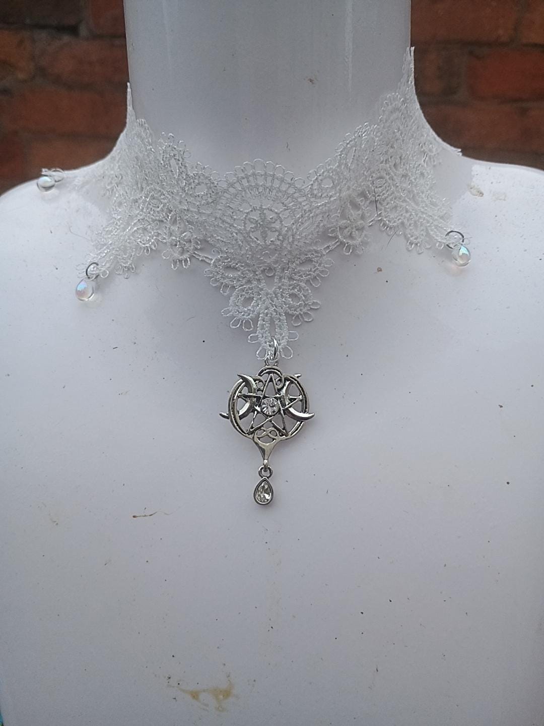 Gothic Pagan Pentagram Lace Choker, Black or White Lace. - Etsy