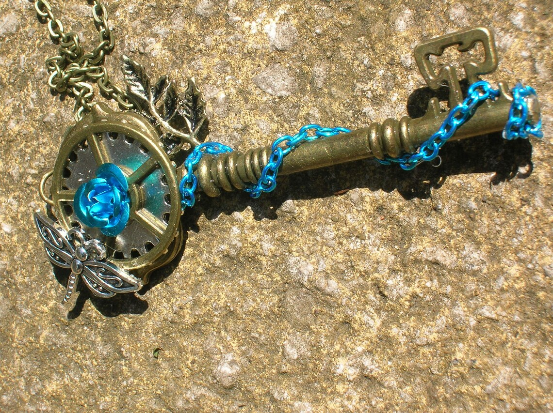 Steampunk Fantasy Dragonfly Key Pendant. Choice Colours - Etsy UK