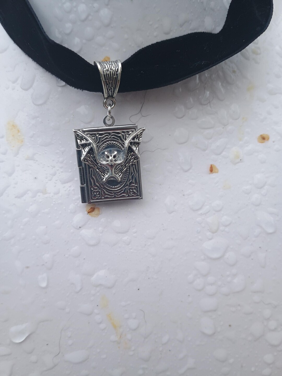 Bat Book Locket Choker. Choice of Velvet Colour - Etsy