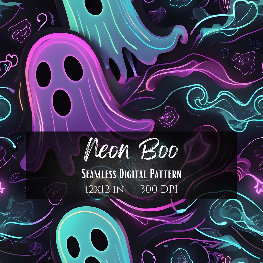 Neon Boo Seamless Pattern Instant Download Commercial Use 12 X 12 Inch ...