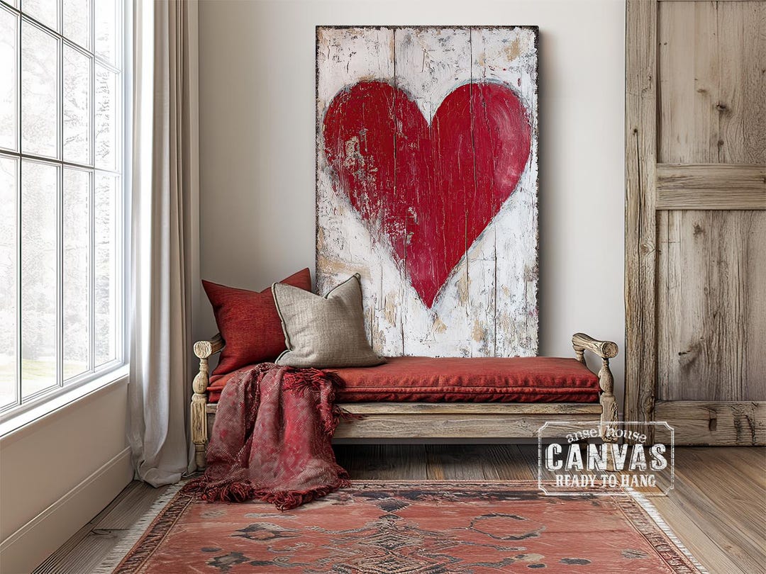 Rustic Heart Canvas Wall Art, Large Distressed Artwork, Vintage Rustic ...