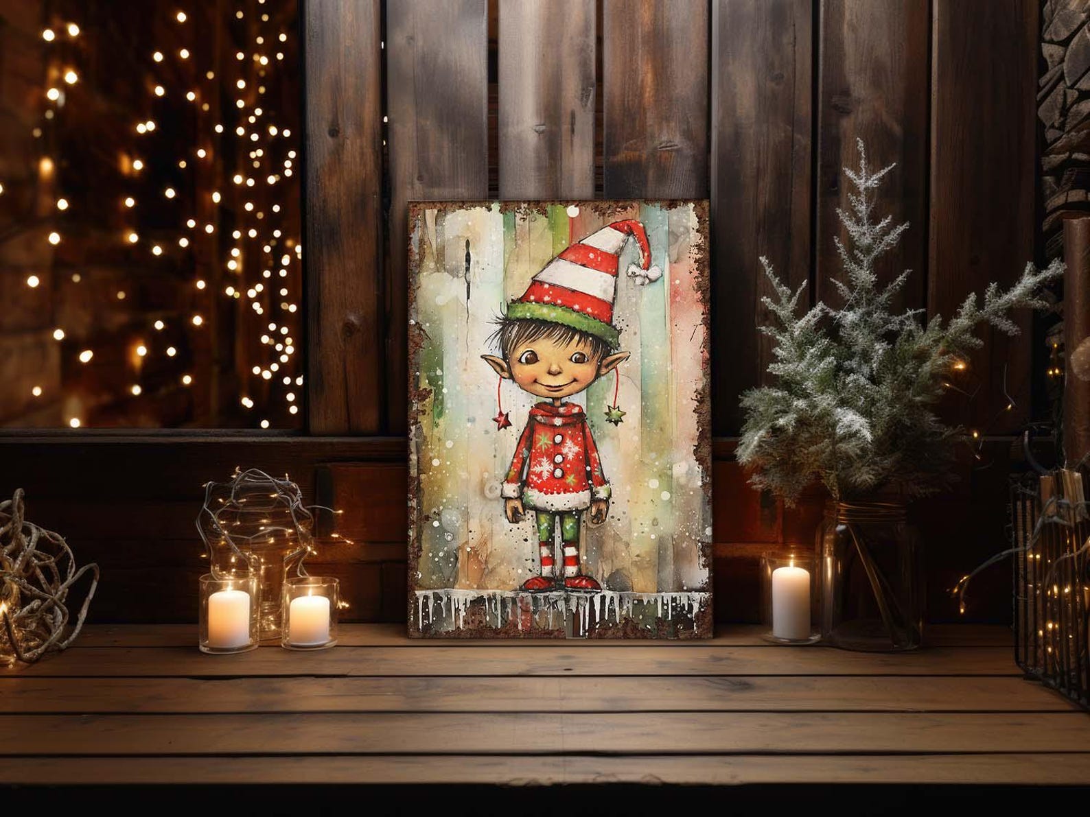 Whimsical Elf Christmas Decor - Canvas Wall Art Print - Primitive ...