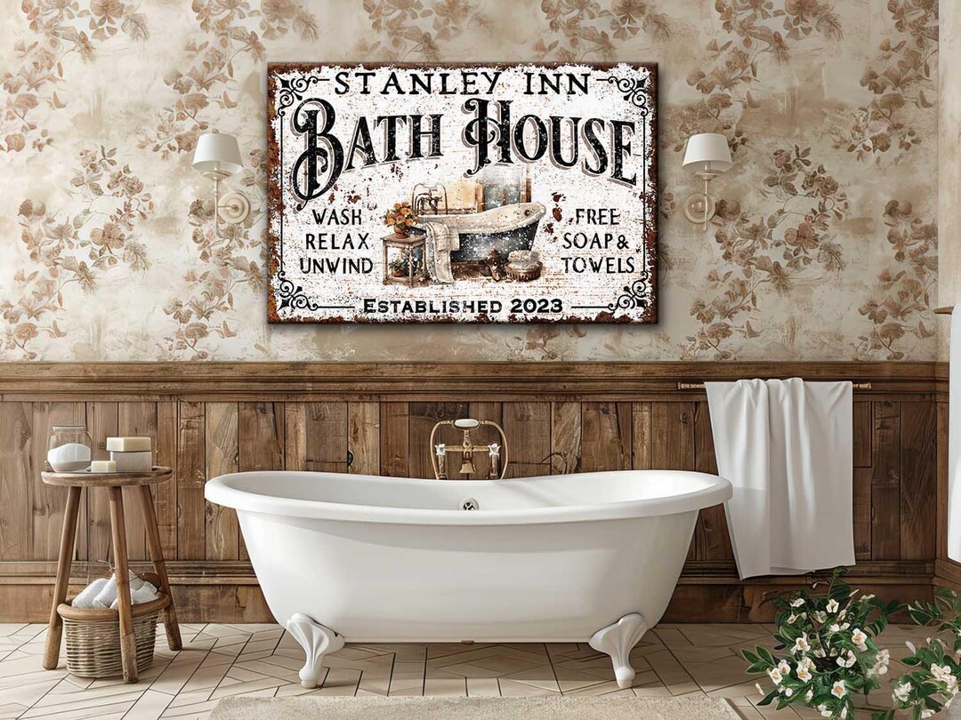 Custom Canvas BATH HOUSE Bathroom Sign Decoration Modern Farmhouse ...