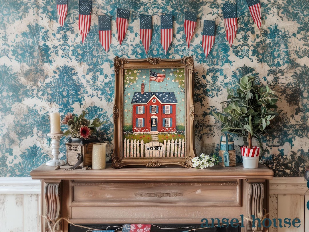 Primitive Patriotic Americana 4th of July Decor - Unframed Art Print ...