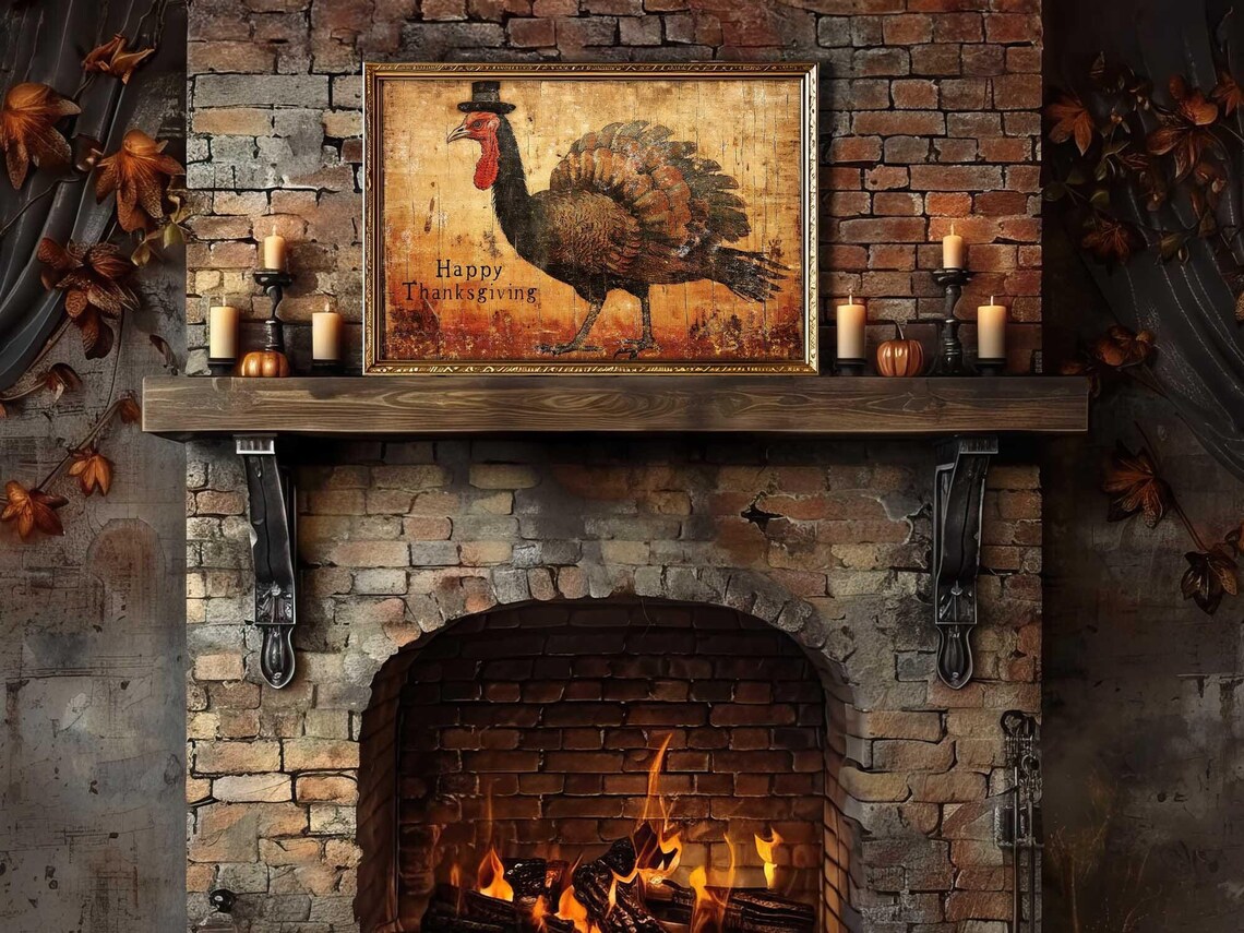 Happy Thanksgiving Decor Rustic Unframed Print - Wall Art Mantle Decor ...