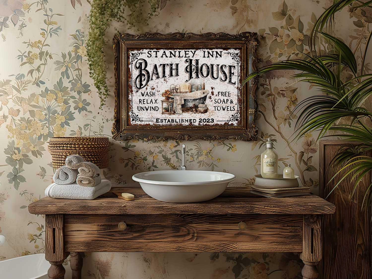 Custom BATH HOUSE Bathroom Sign Decoration Modern Farmhouse Industrial ...