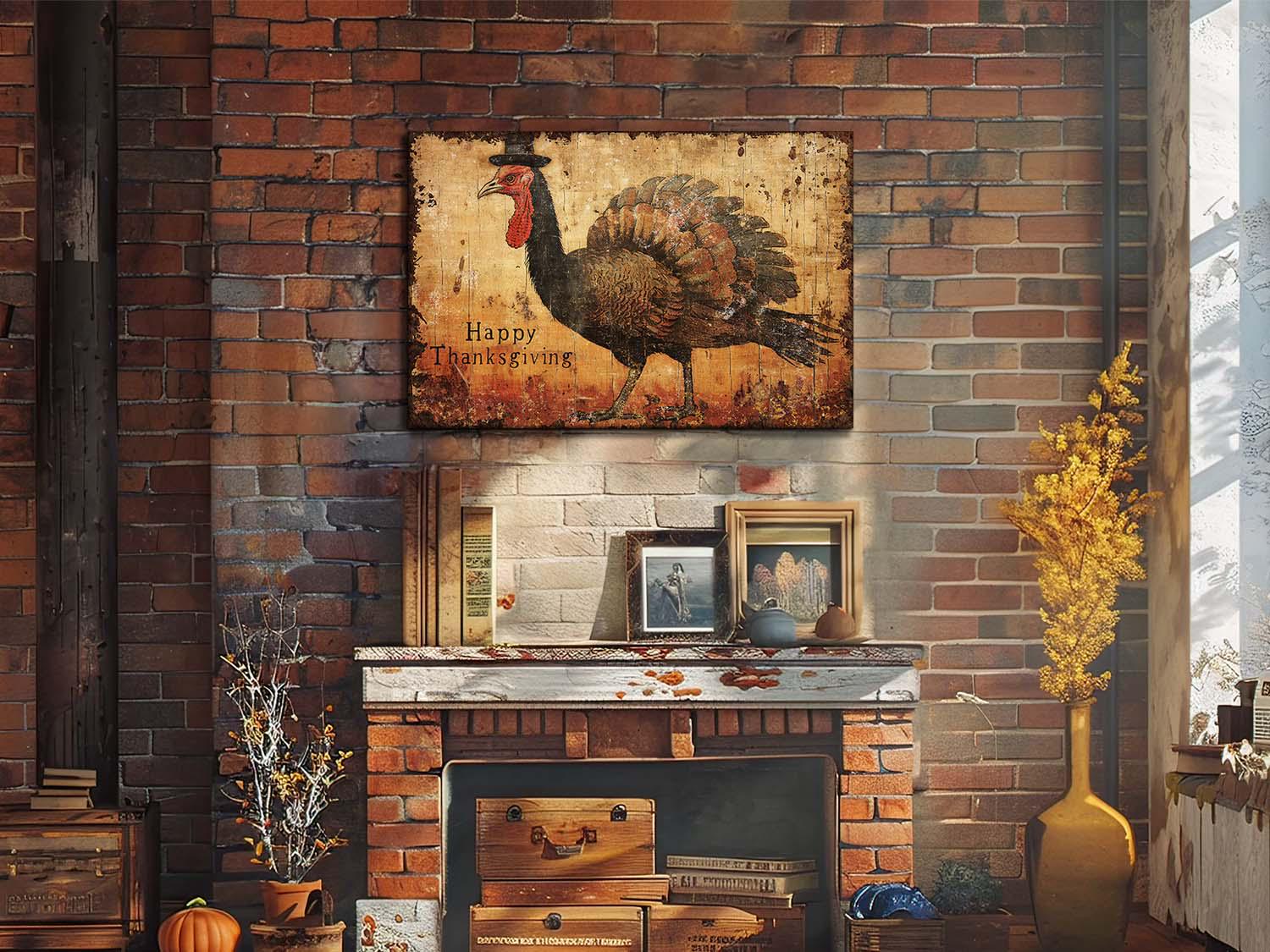 Canvas Art Print - Primitive Happy Thanksgiving Turkey Wall Decor ...