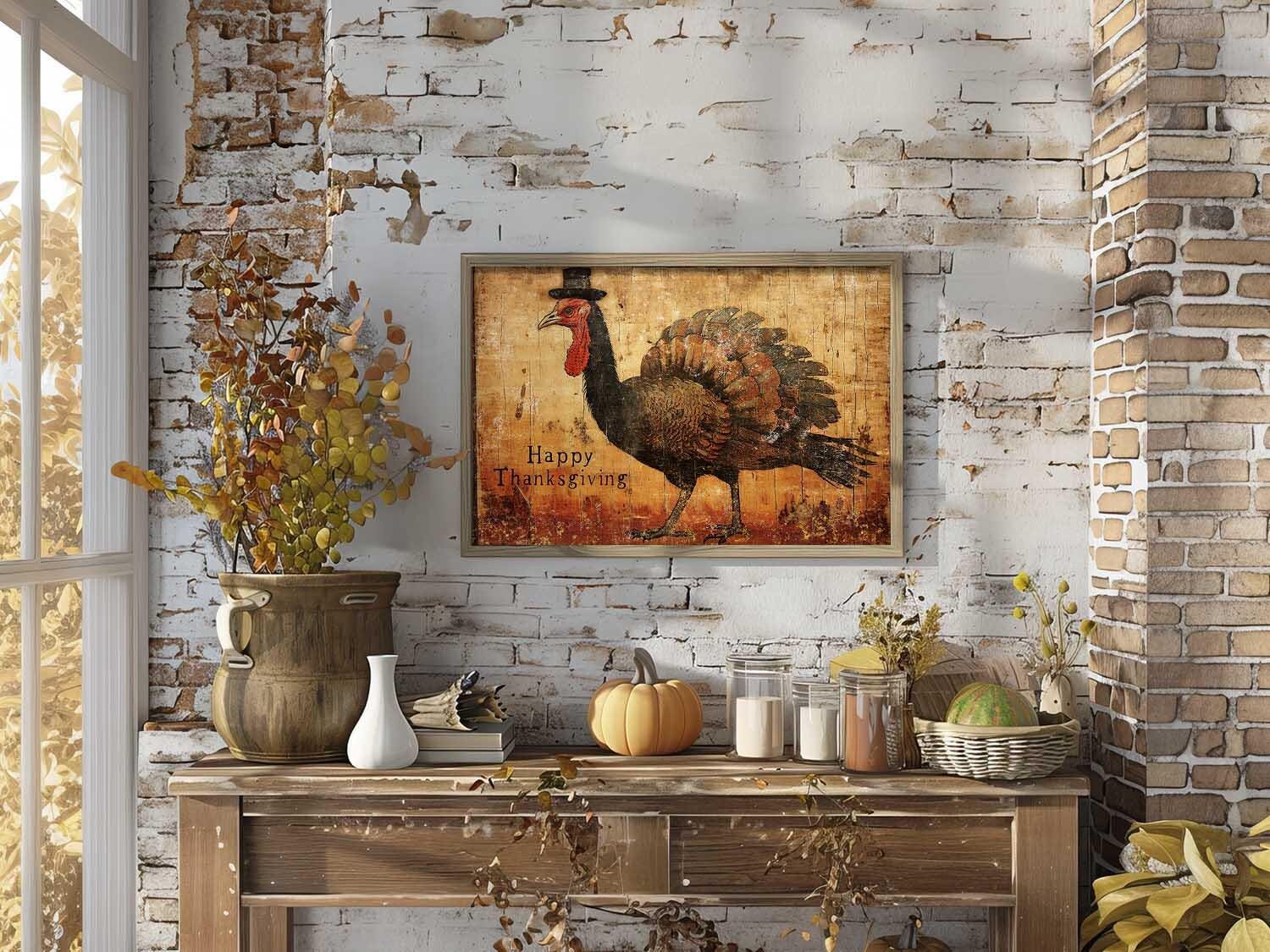 Happy Thanksgiving Decor Rustic Unframed Print - Wall Art Mantle Decor ...