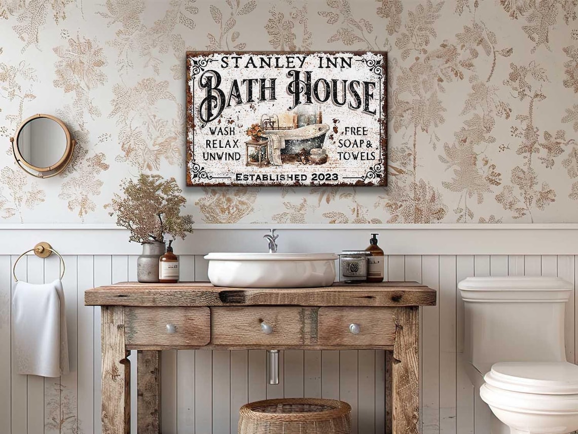Custom Canvas BATH HOUSE Bathroom Sign Decoration Modern Farmhouse ...