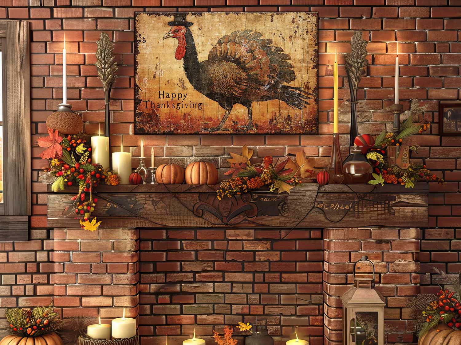 Canvas Art Print - Primitive Happy Thanksgiving Turkey Wall Decor ...