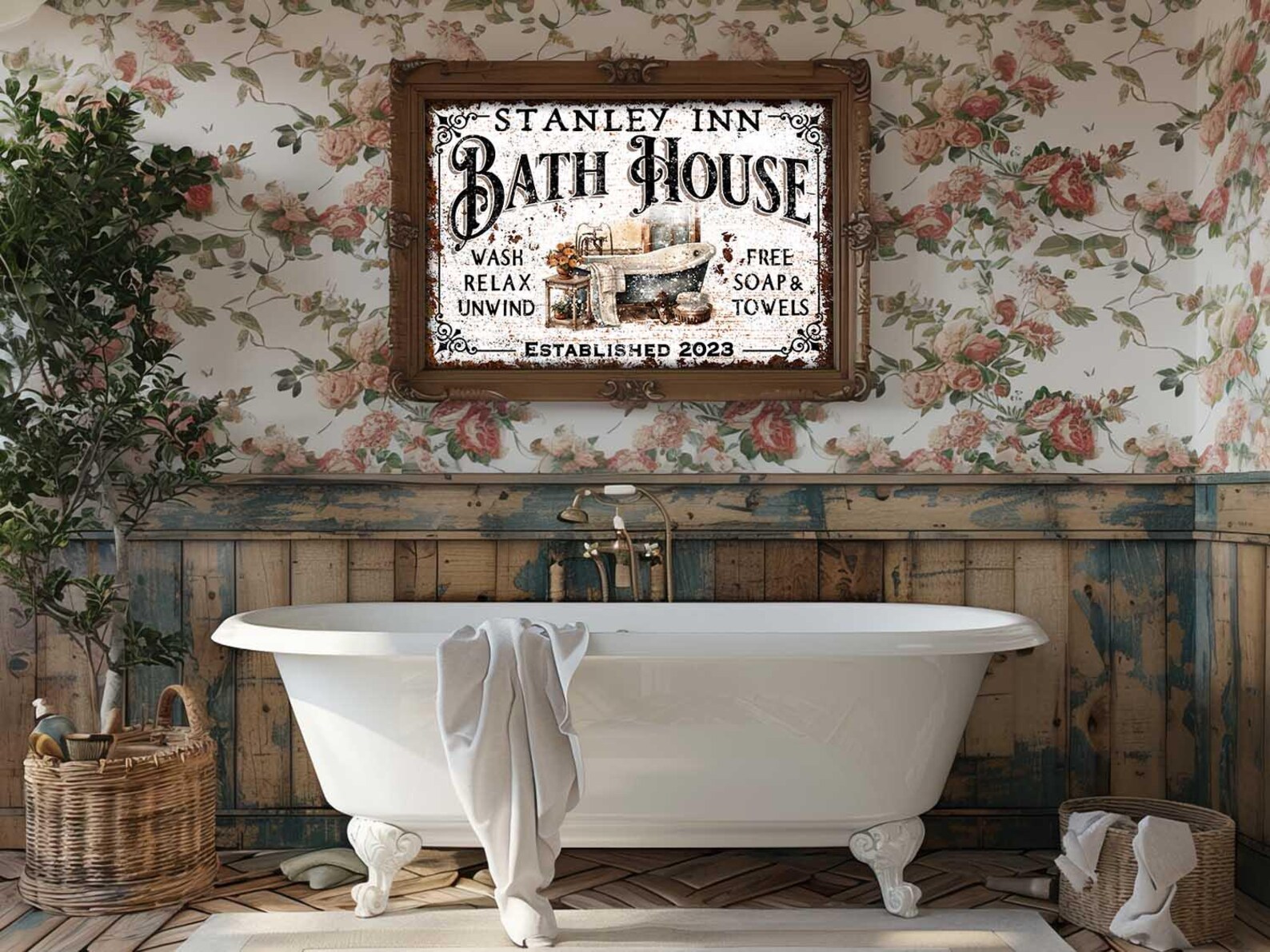 Custom BATH HOUSE Bathroom Sign Decoration Modern Farmhouse Industrial ...