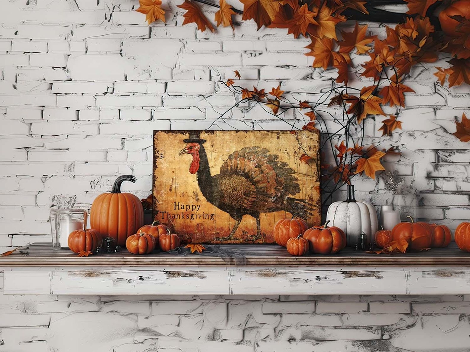 Canvas Art Print - Primitive Happy Thanksgiving Turkey Wall Decor ...