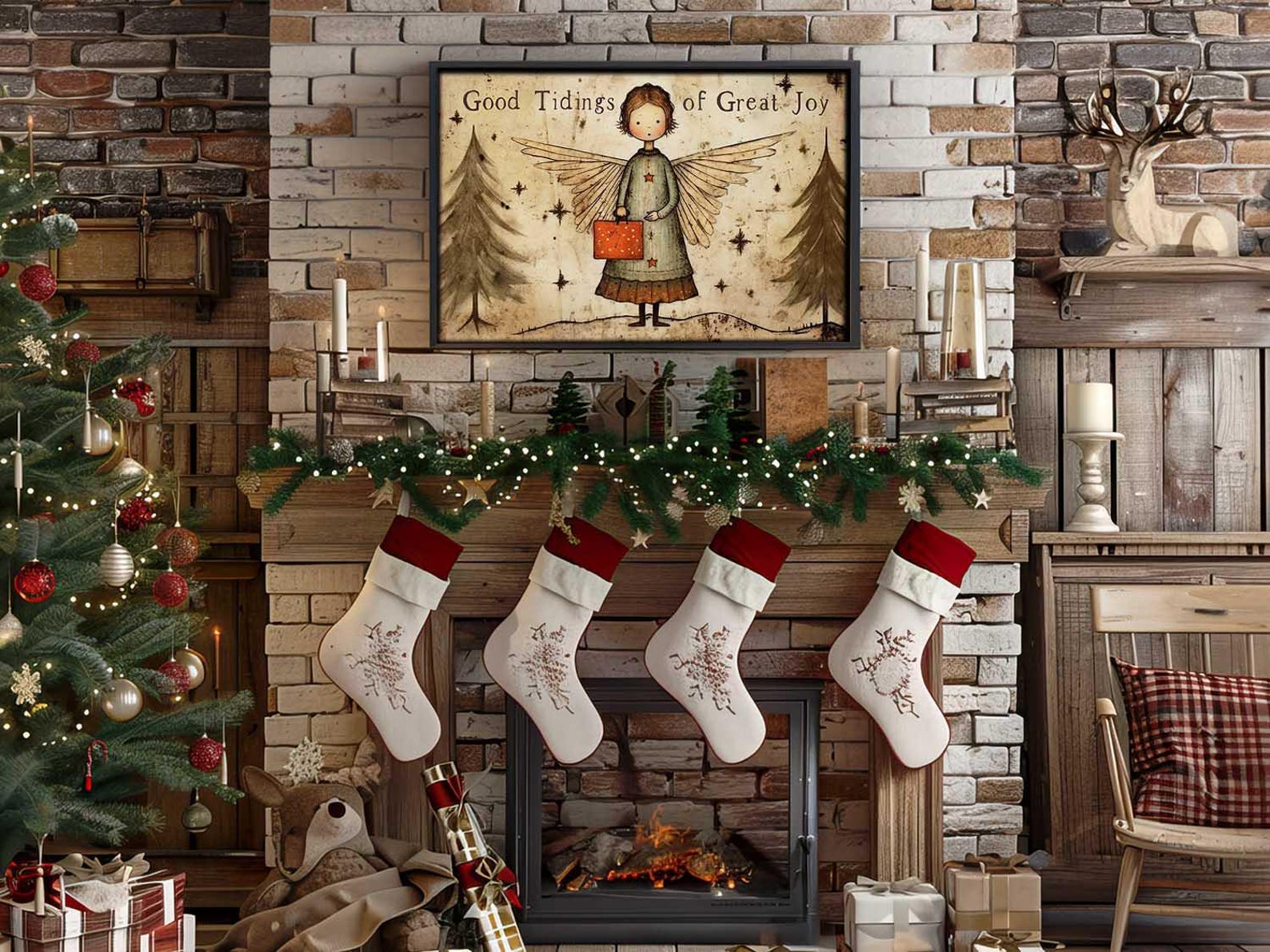 Christmas Decor Whimsical Angel - Primitive Rustic Mantle Decor ...
