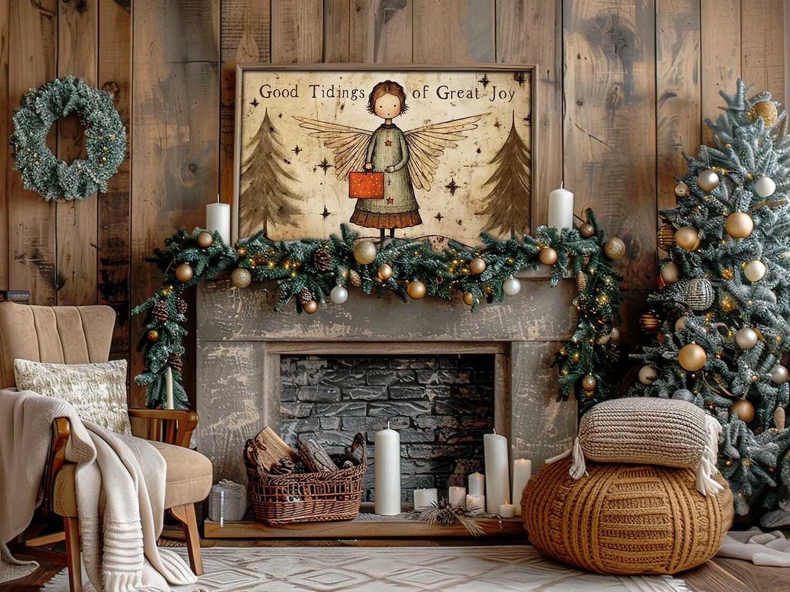 Christmas Decor Whimsical Angel - Primitive Rustic Mantle Decor ...