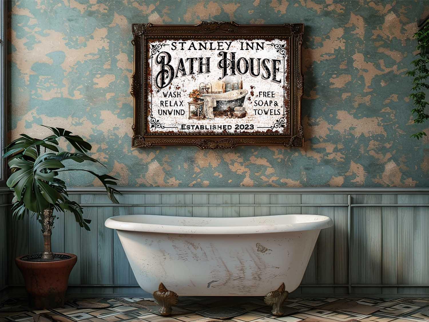 Custom BATH HOUSE Bathroom Sign Decoration Modern Farmhouse Industrial ...