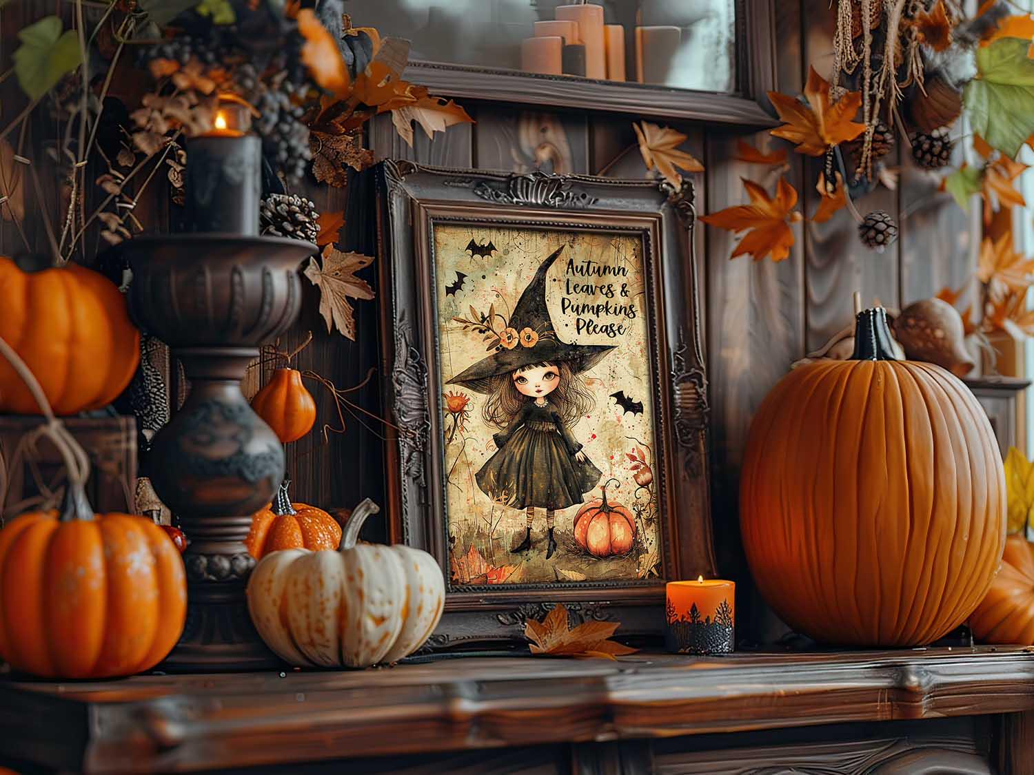 Primitive Victorian Fall Decor - Unframed Whimsical Wall Art Print ...