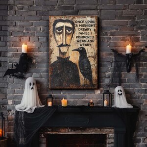 Edgar Allan Poe the Raven - Halloween Decor - Stretched Canvas Print ...