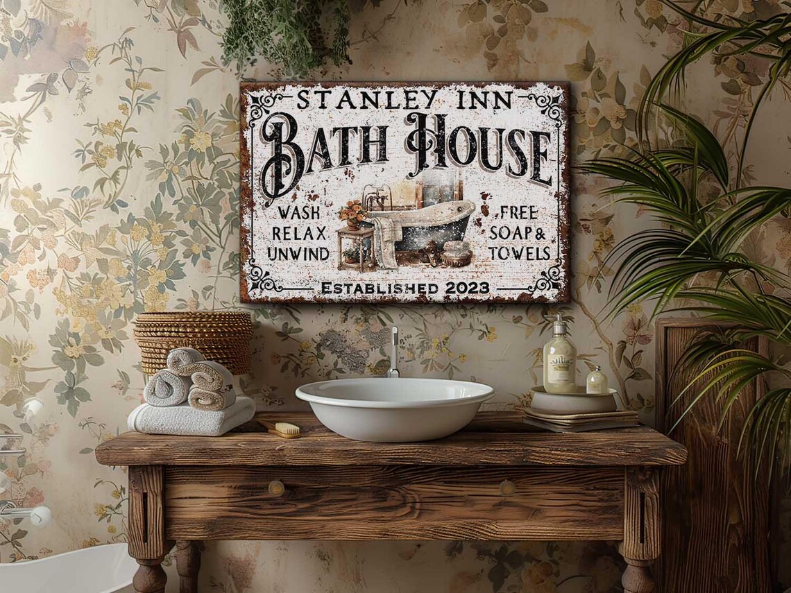 Custom Canvas BATH HOUSE Bathroom Sign Decoration Modern Farmhouse ...