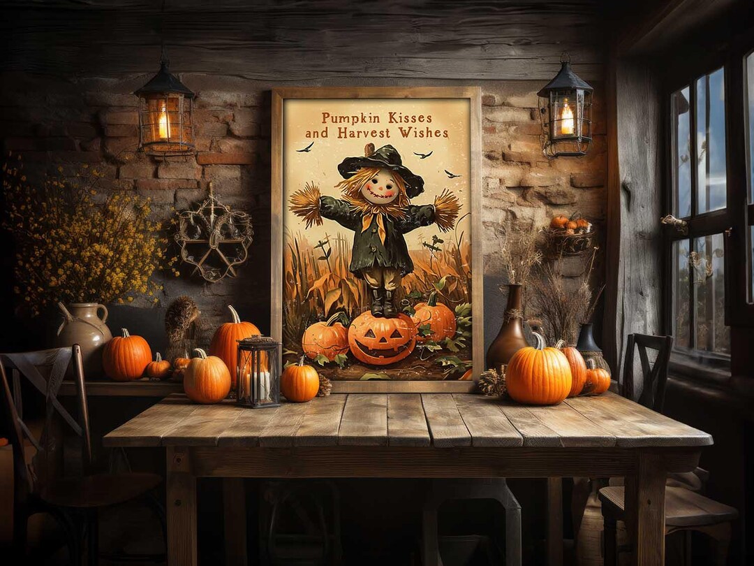 Thanksgiving Primitive Scarecrow Decor Unframed Print - Wall Art Mantle ...