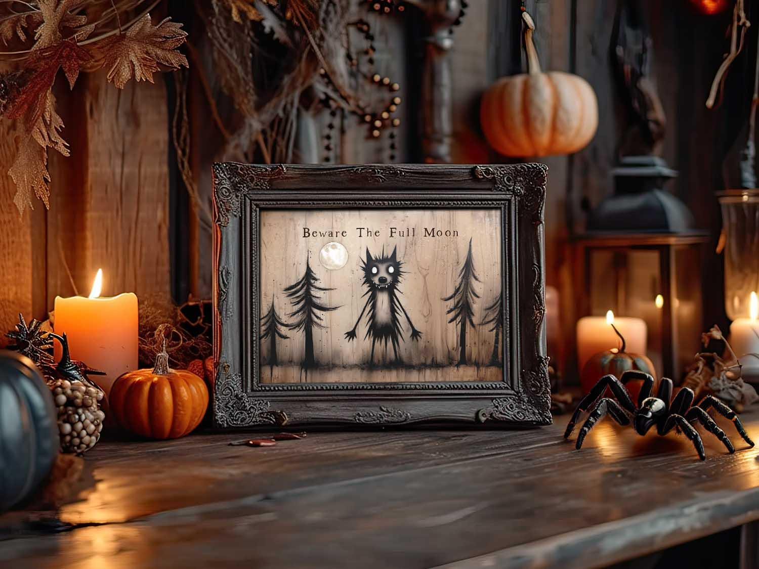Primitive Halloween Decor Unframed Art Print Creepy Cute Werewolf ...