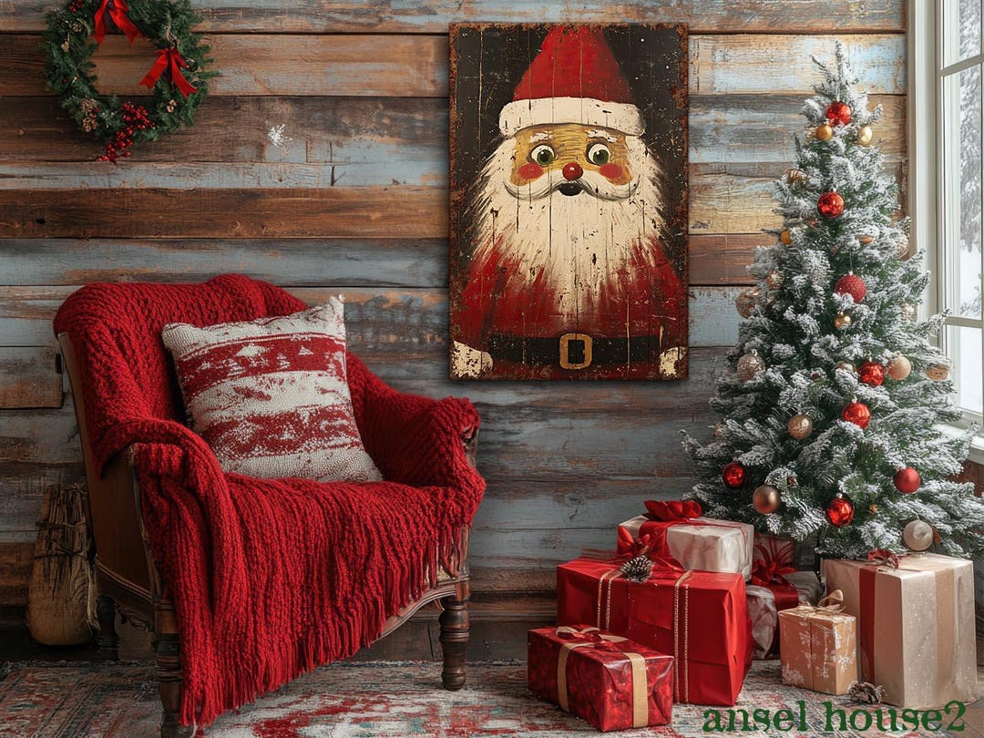 Santa Wall Art - Stretched Canvas Folk Art Painting Print Primitive ...
