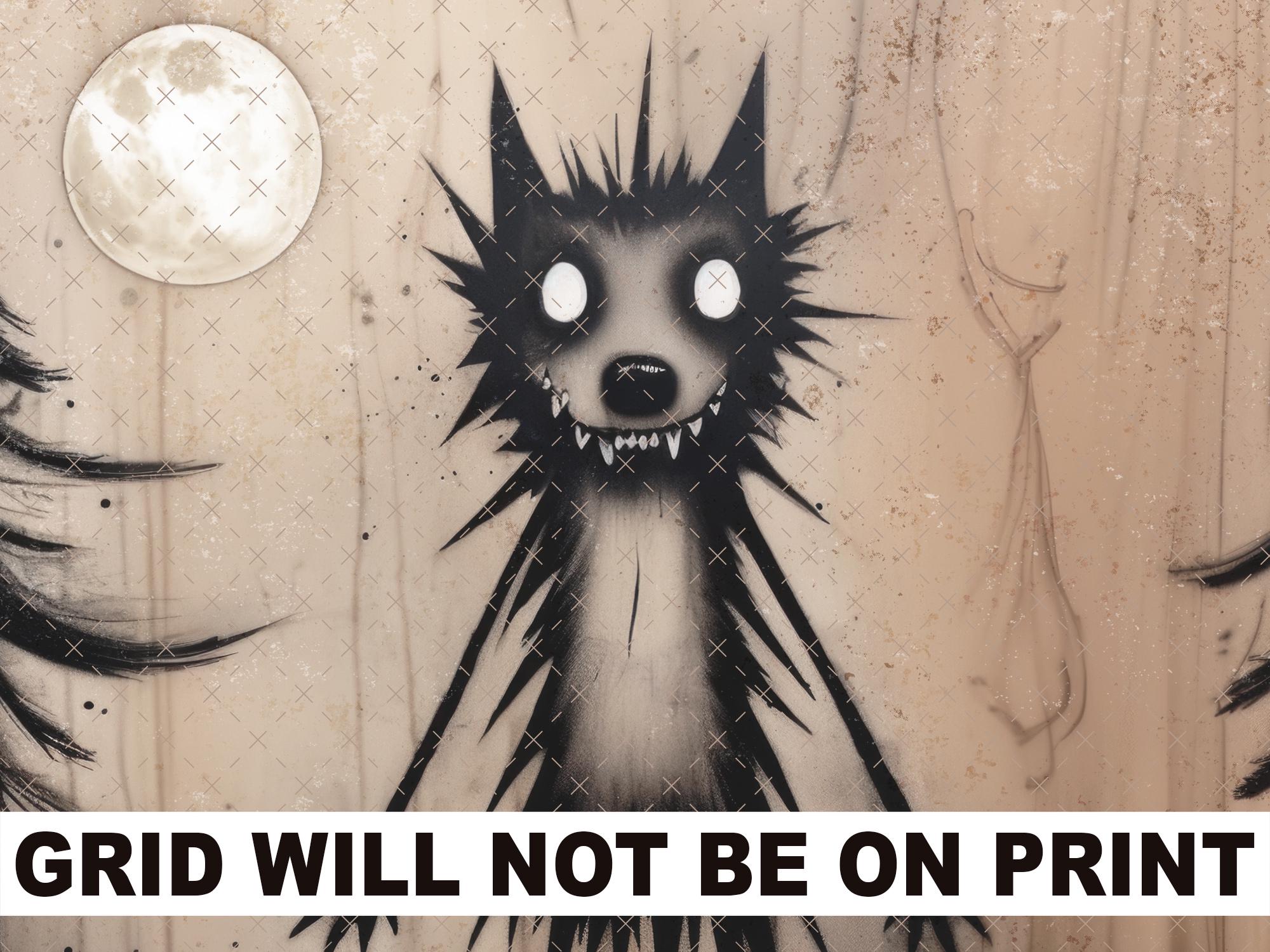 Primitive Halloween Decor Unframed Art Print Creepy Cute Werewolf ...