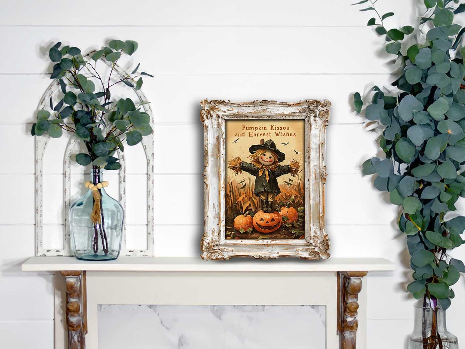 Thanksgiving Primitive Scarecrow Decor Unframed Print - Wall Art Mantle ...