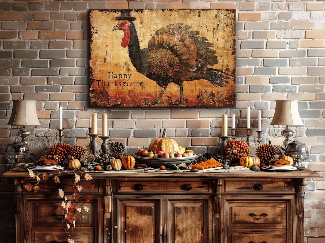 Canvas Art Print - Primitive Happy Thanksgiving Turkey Wall Decor ...