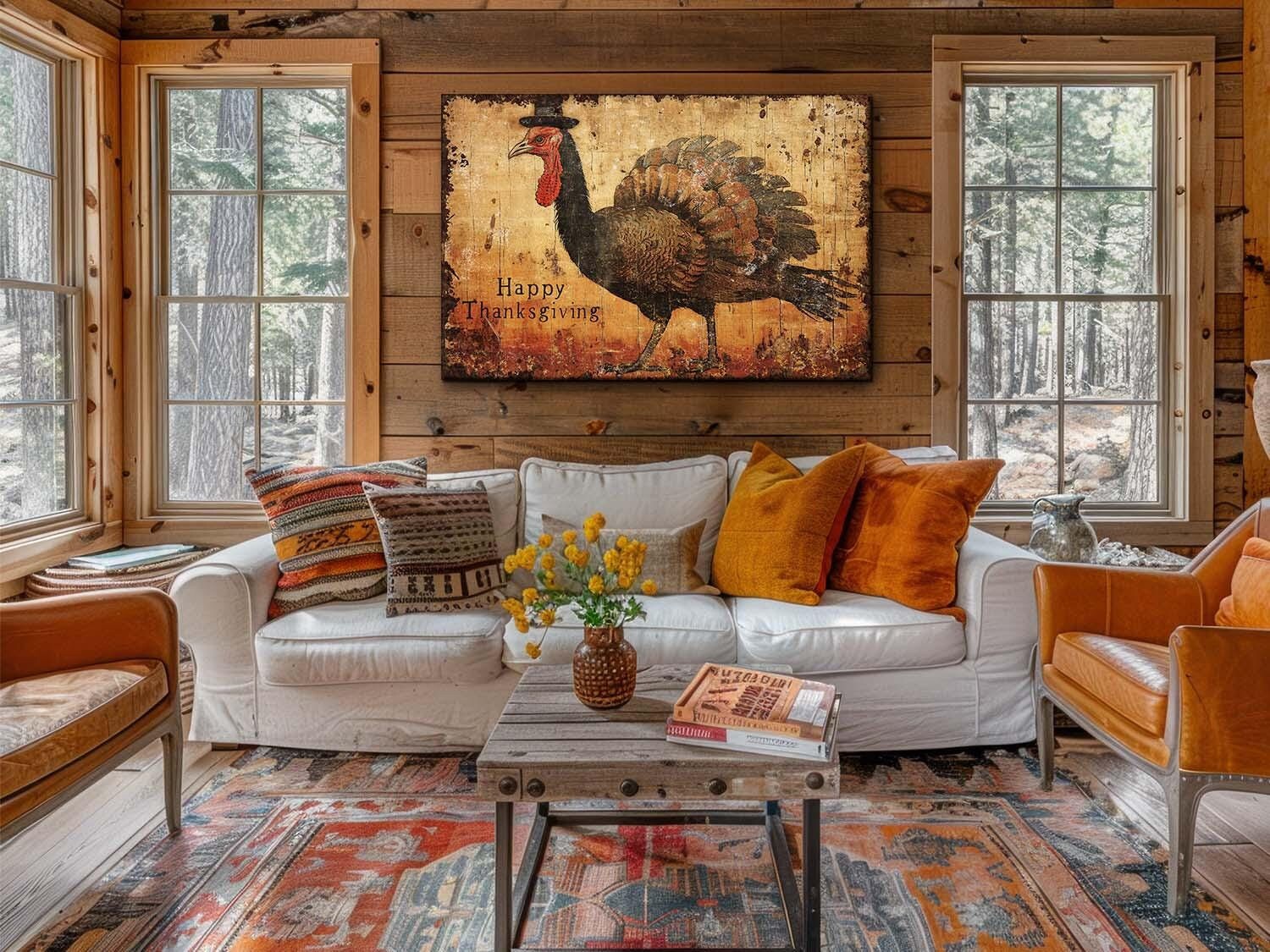 Canvas Art Print - Primitive Happy Thanksgiving Turkey Wall Decor ...
