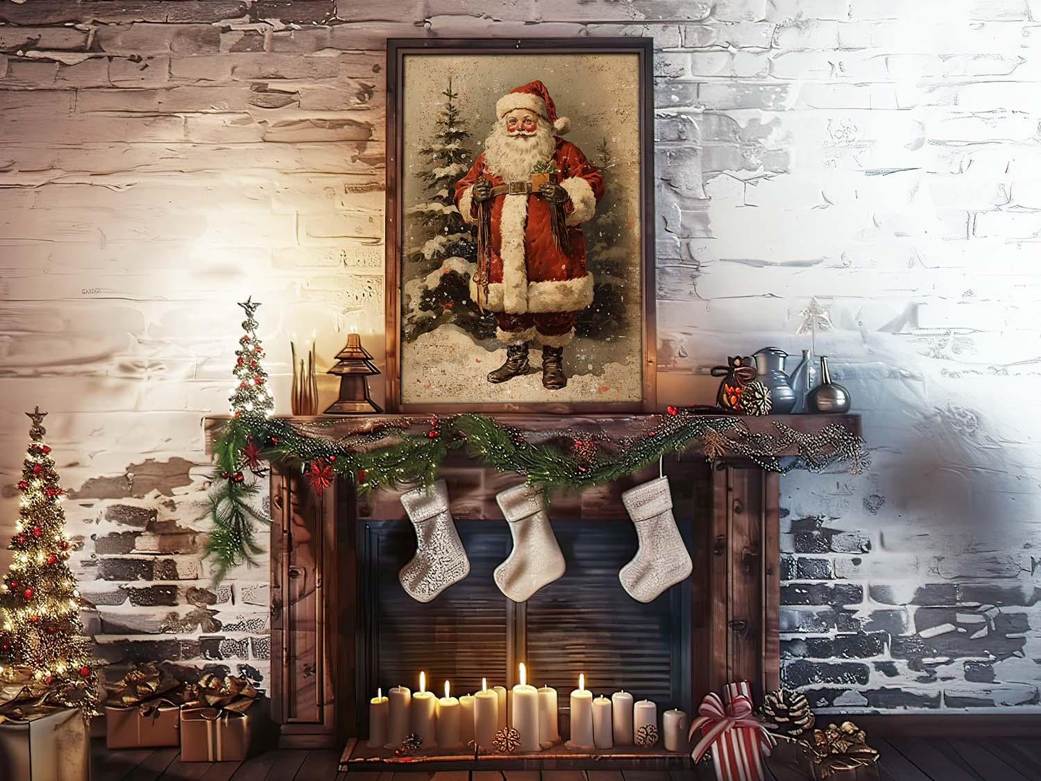 Vintage Nostalgic Christmas Decor - Unframed Art Print - Primitive Wall ...
