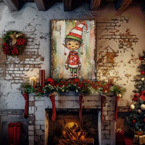Whimsical Elf Christmas Decor - Canvas Wall Art Print - Primitive ...