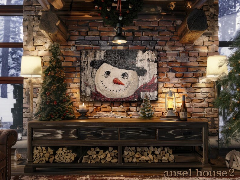 Rustic Snowman Canvas Wall Art – Vintage Winter Decor, Farmhouse ...