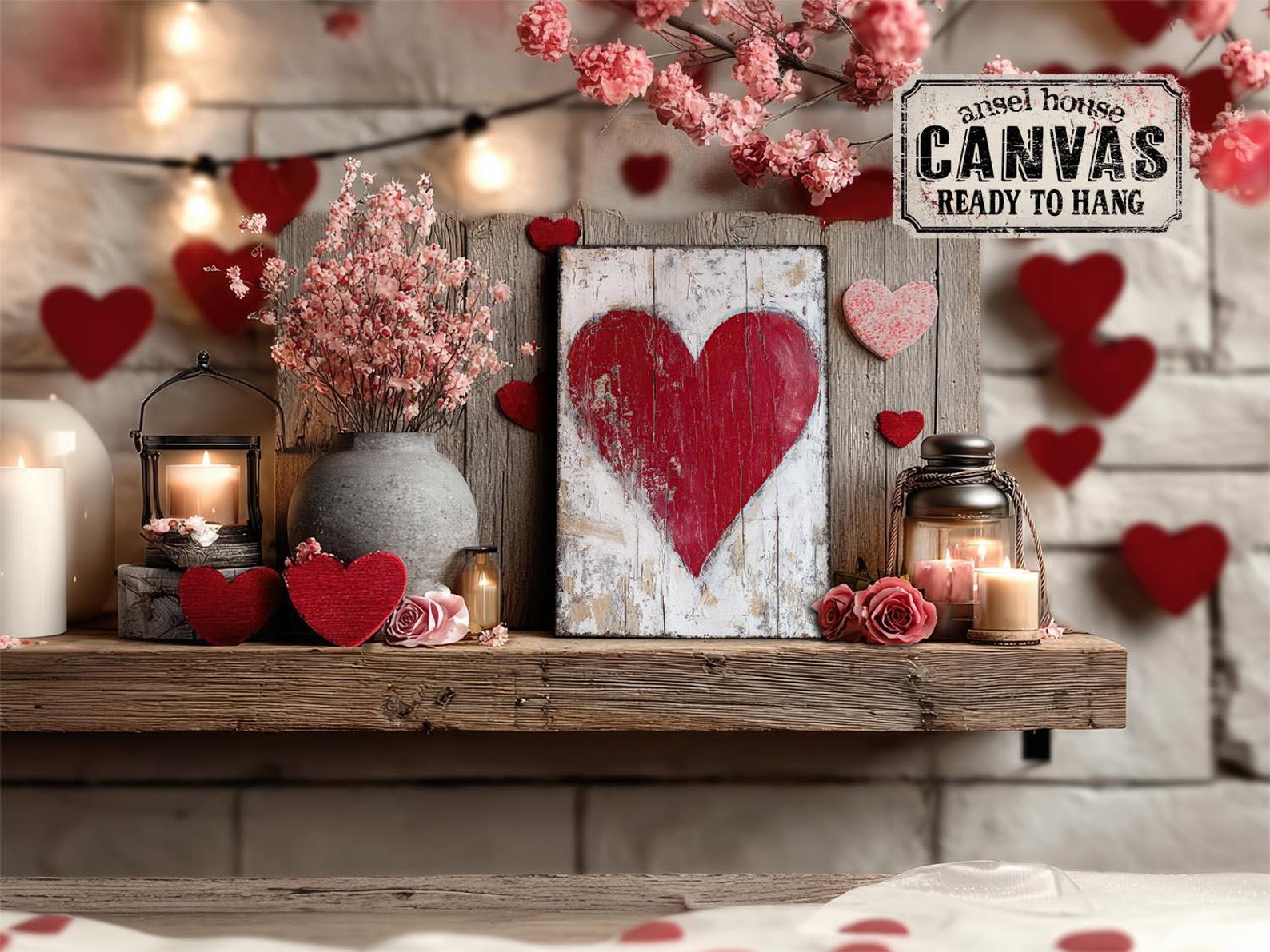Rustic Heart Canvas Wall Art, Large Distressed Artwork, Vintage Rustic ...