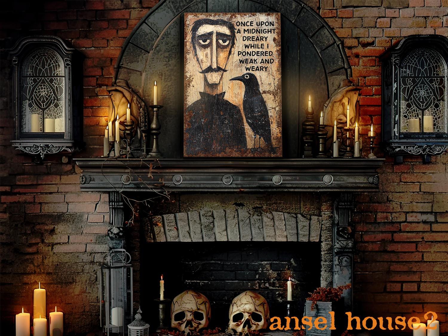 Edgar Allan Poe the Raven - Halloween Decor - Stretched Canvas Print ...