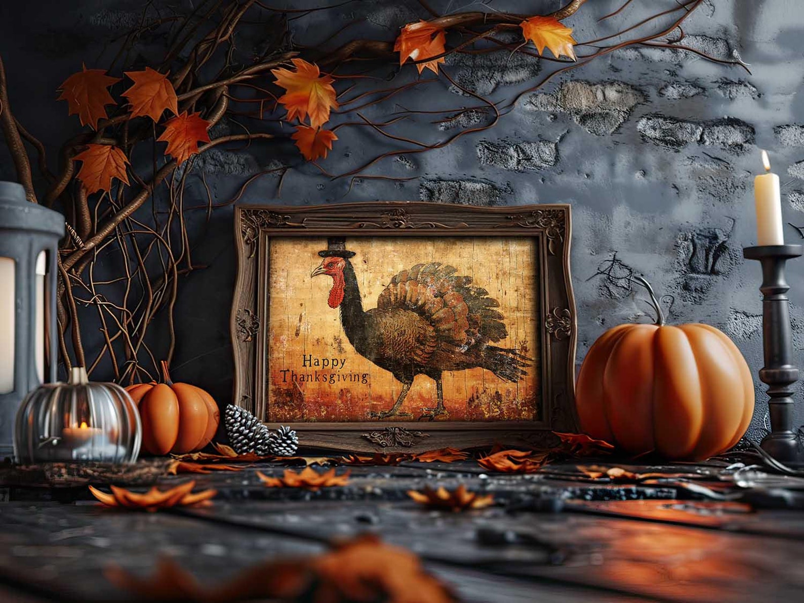 Happy Thanksgiving Decor Rustic Unframed Print - Wall Art Mantle Decor ...