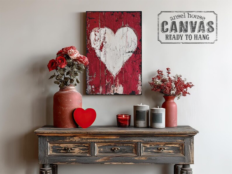Rustic Heart Canvas Wall Art, Large Distressed Artwork, Vintage Rustic ...