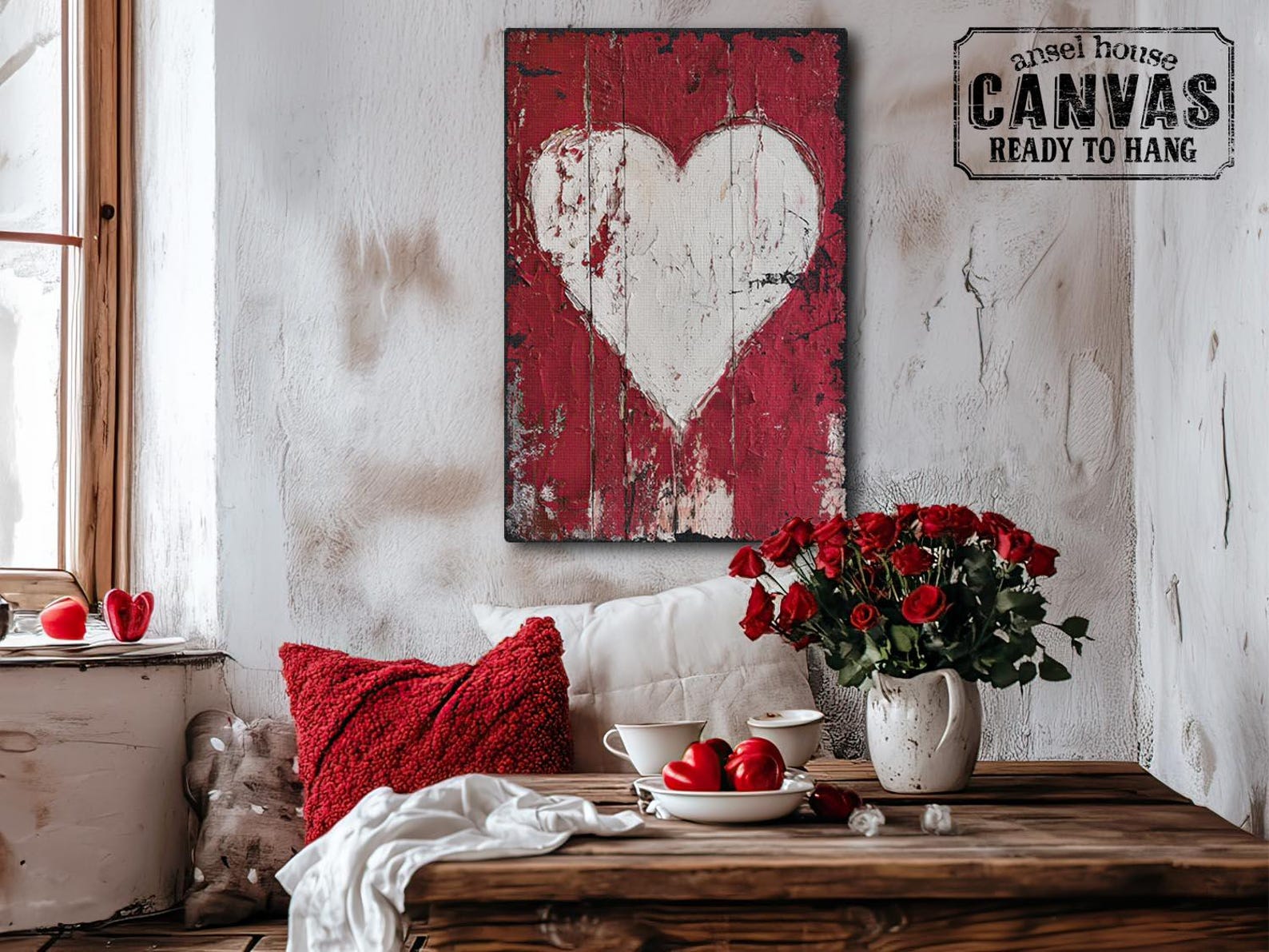 Rustic Heart Canvas Wall Art, Large Distressed Artwork, Vintage Rustic ...