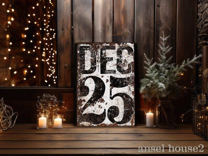 Canvas Wall Art - Primitive Rustic Christmas Mantle Decoration ...