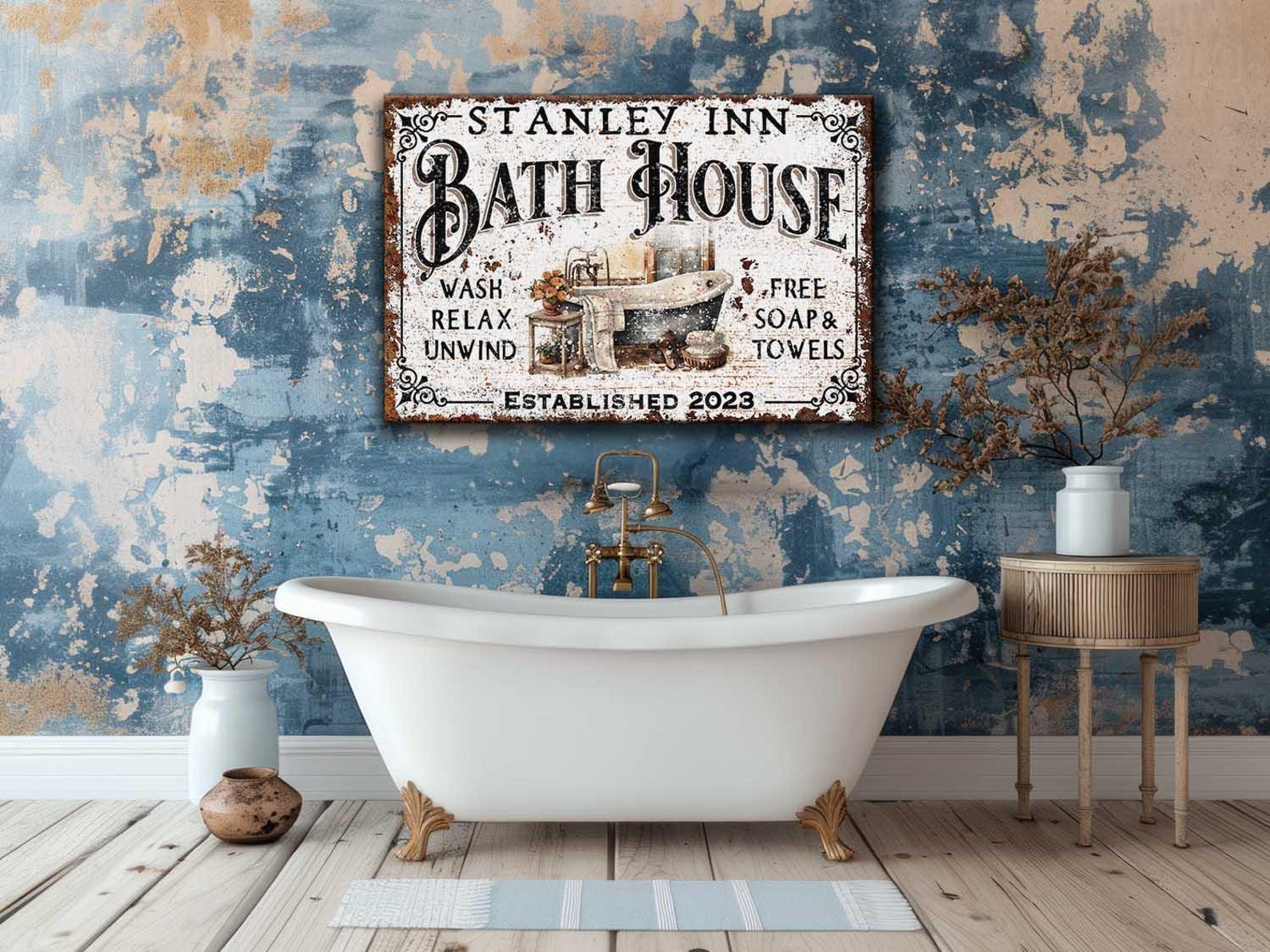 Custom Canvas BATH HOUSE Bathroom Sign Decoration Modern Farmhouse ...