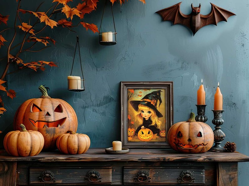 Cute Retro Kitsch Halloween Decor Unframed Matte Paper Art Print in ...