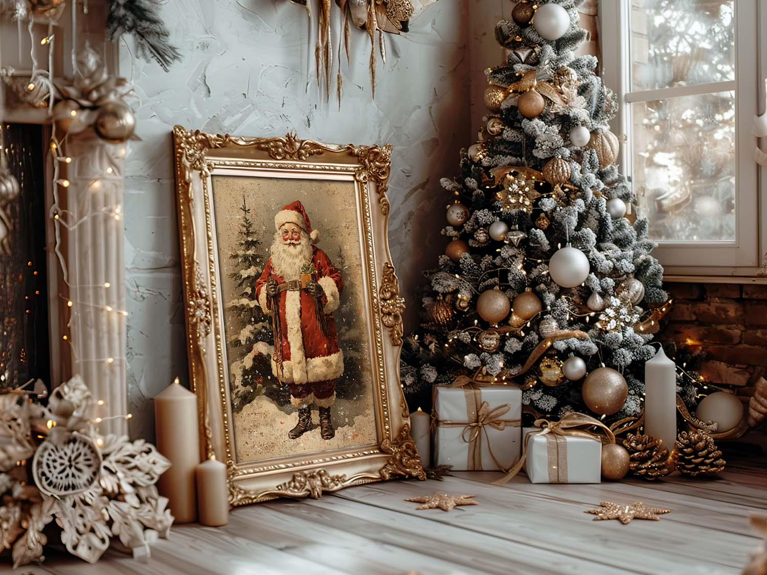 Vintage Nostalgic Christmas Decor - Unframed Art Print - Primitive Wall ...