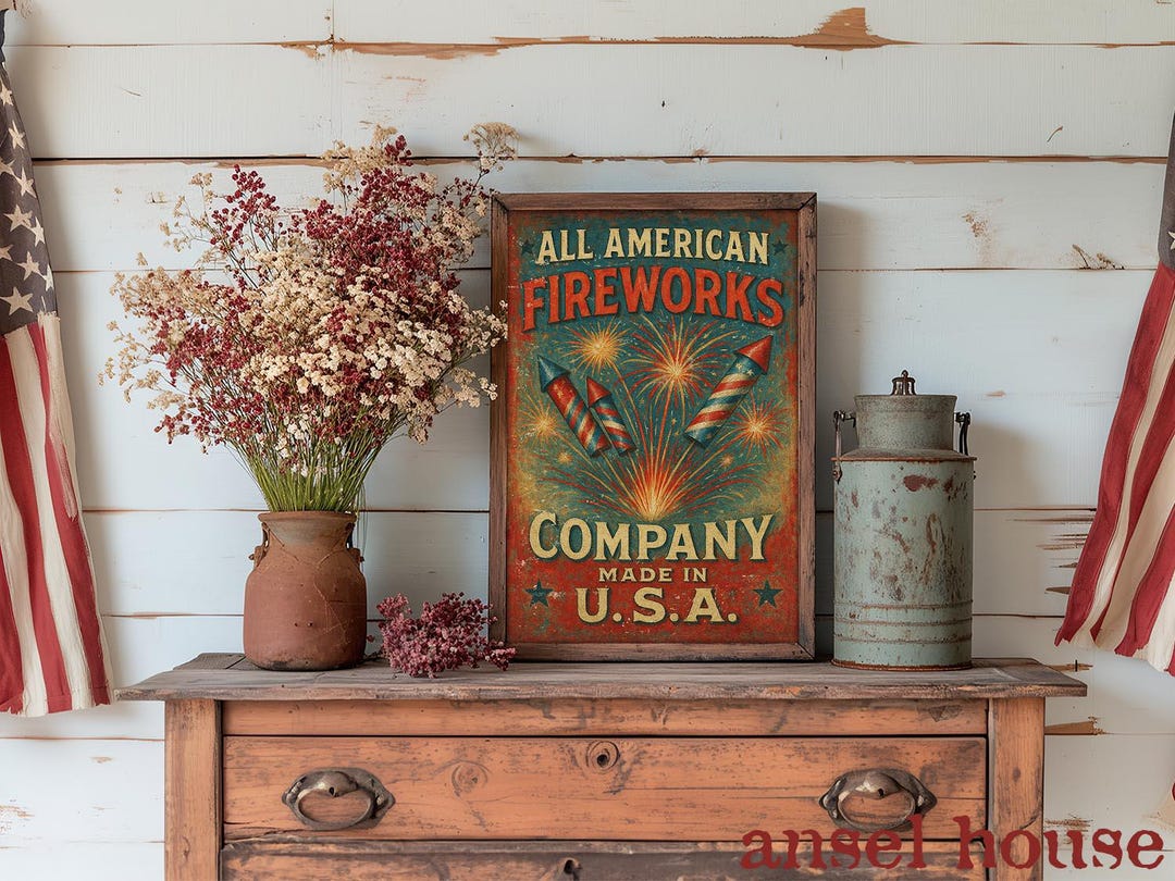 Primitive Americana Decor - Unframed Art Print - Mantle Decoration July ...