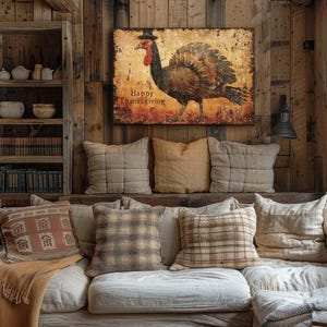 Canvas Art Print - Primitive Happy Thanksgiving Turkey Wall Decor ...